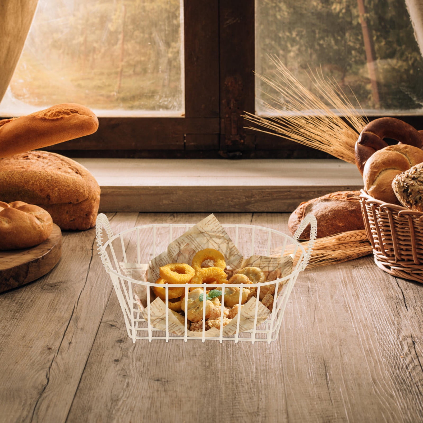 ETHZZLE Iron Wire Bread Basket for Serving Vintage Beige Metal Basket ...