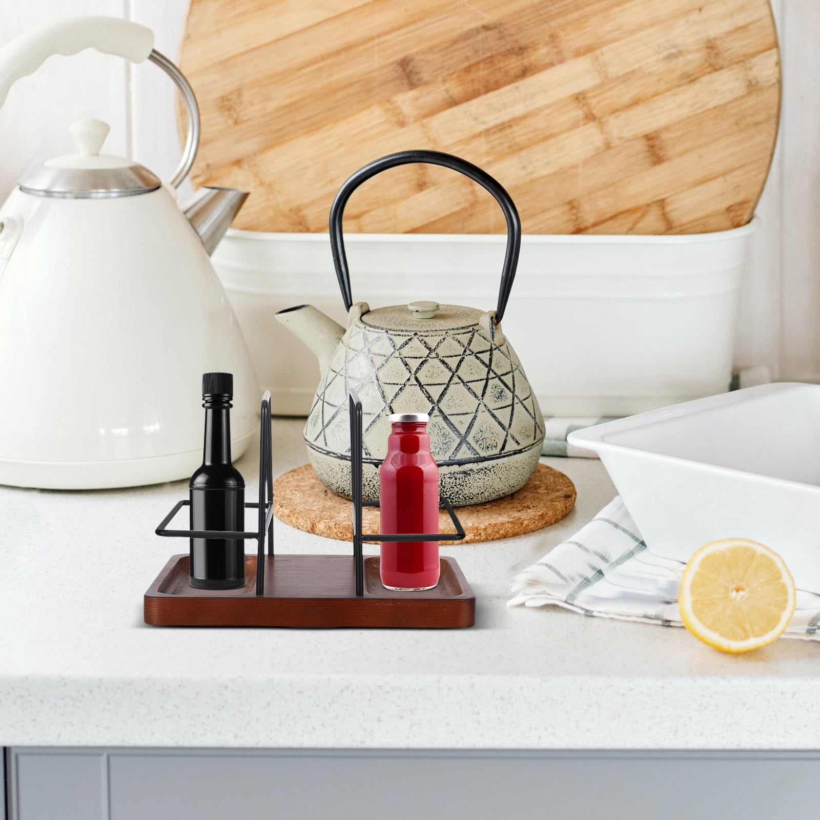 ETHZZLE Natural Wood Tissue Dispenser with Salt and Pepper Tray for ...