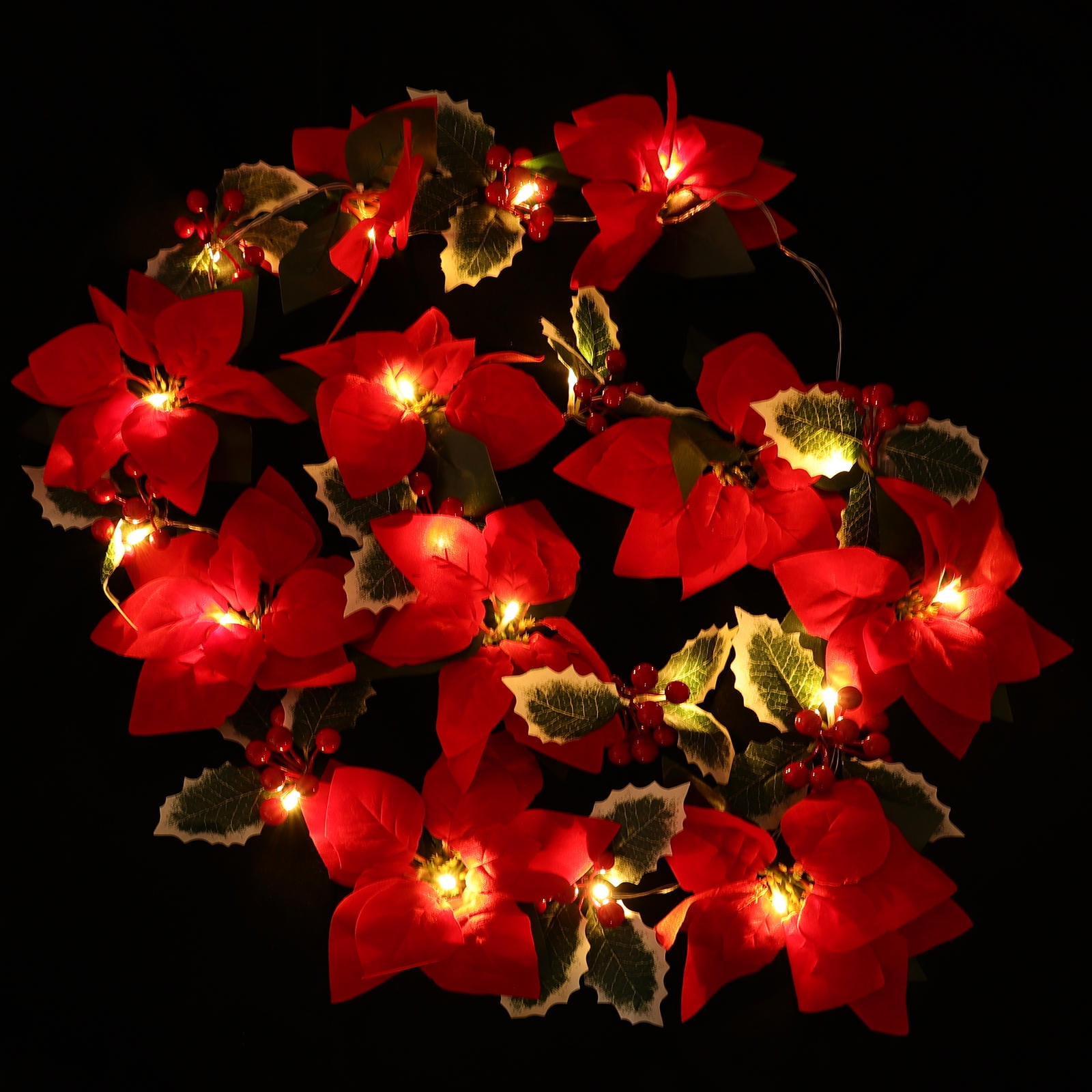 ETHZZLE Simulation Red Flowers Wreath with Lights Decorative Garland ...