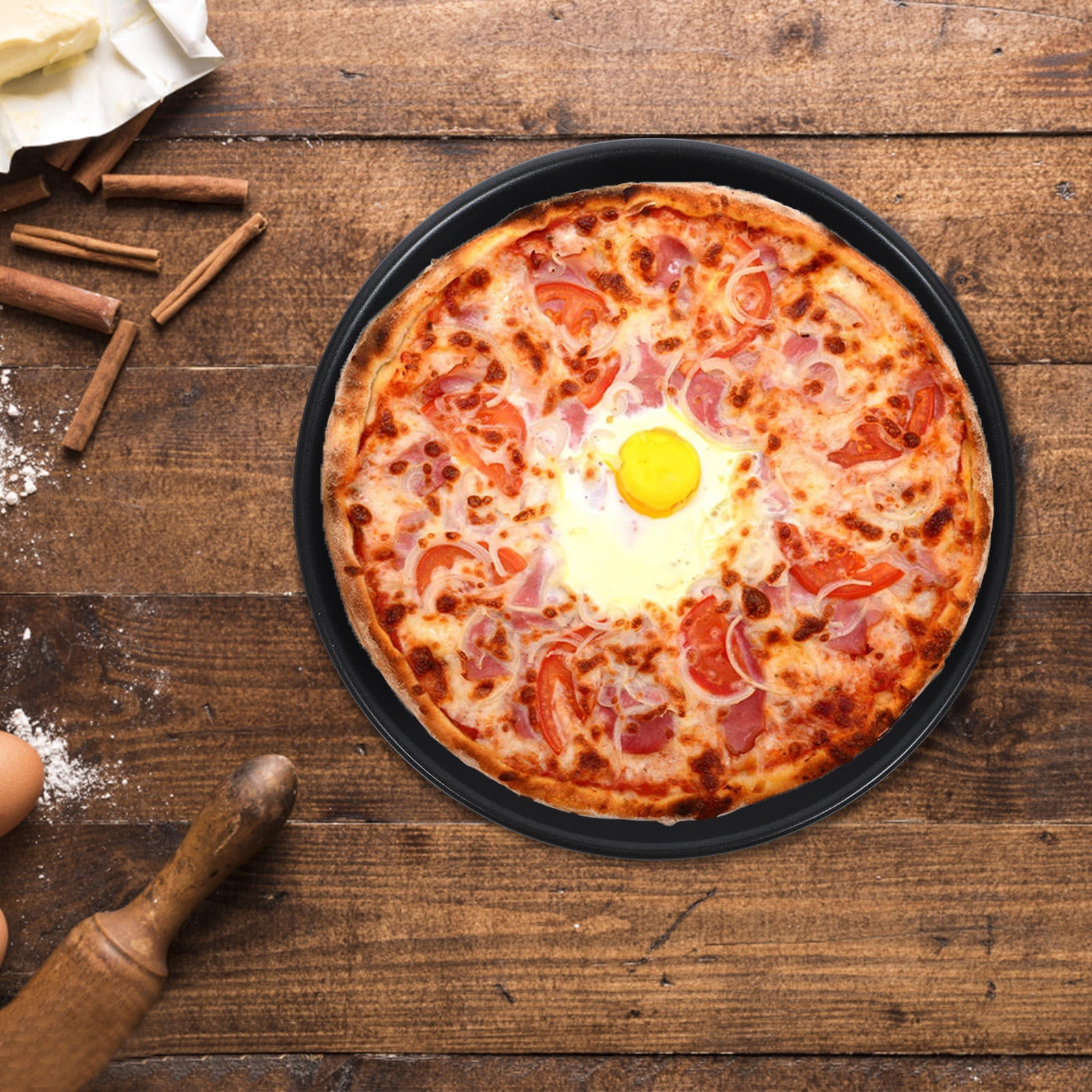 ETHZZLE Nonstick Black Round Pizza Baking Pan Aluminum Alloy Tray for ...
