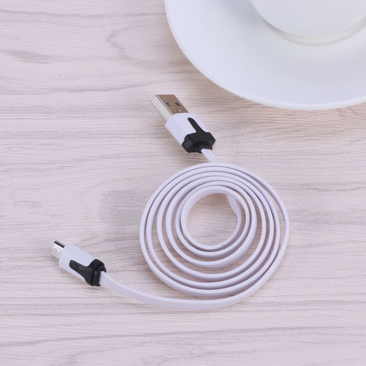 ETHZZLE White USB Cable Flat Charging Cord Heavy Duty Flexible Tpe ...