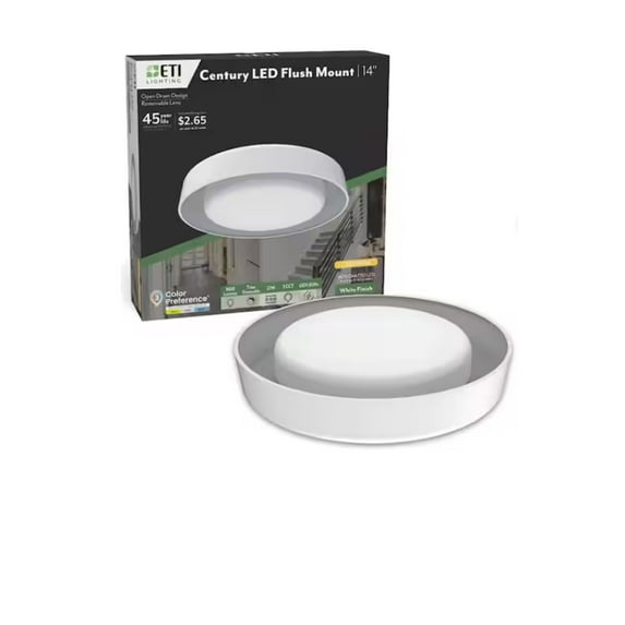 ETI 14in. Century White Modern Drum Shade Integrated LED Flush Mount ...