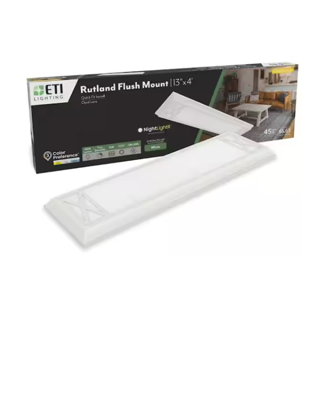 ETI 4ft x 13-inch Rutland Linear Flush Mount with Nightlight, 4500 ...