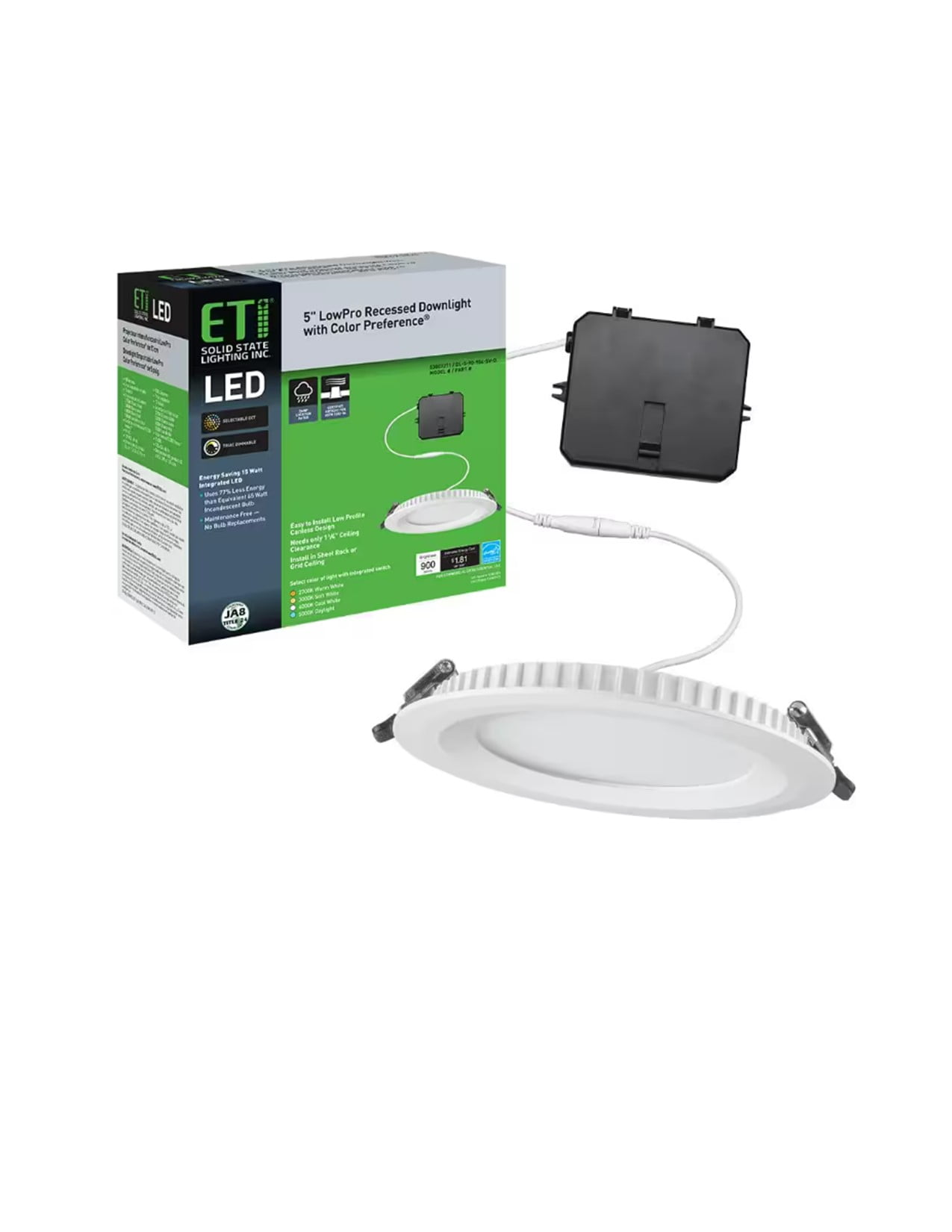 ETI 5" Color Preference Low Profile Canless LED Downlight, 900 Lumens ...