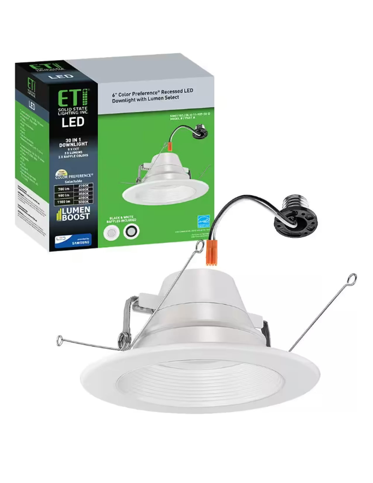 ETI 6" 5CCT Color Preference 30-in-1 LED Retrofit Recessed Light with ...