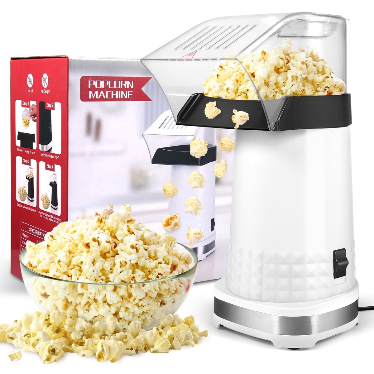 MiKoSoRu ETL Certified Air Popcorn Maker - 1200W BPA Free, No Oil ...