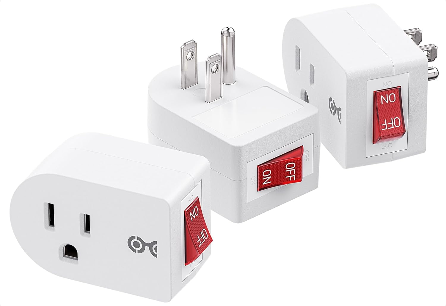 [ETL Listed] 3-Pack Grounded Outlet Switch with ON Off, Plug Switch ON ...