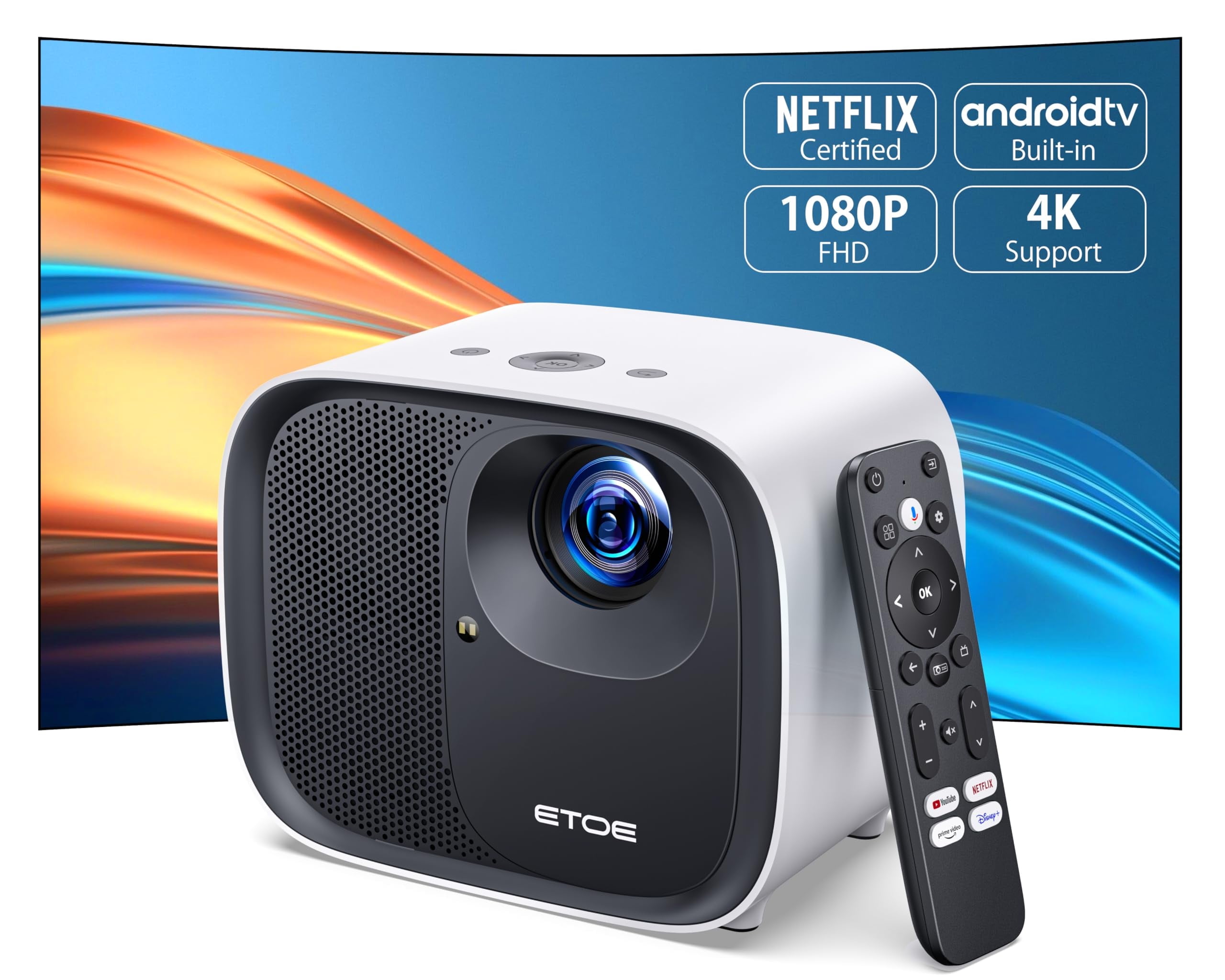 ETOE 4K Android TV 10.0 Projector | 1080P FHD Smart Projector Auto ...