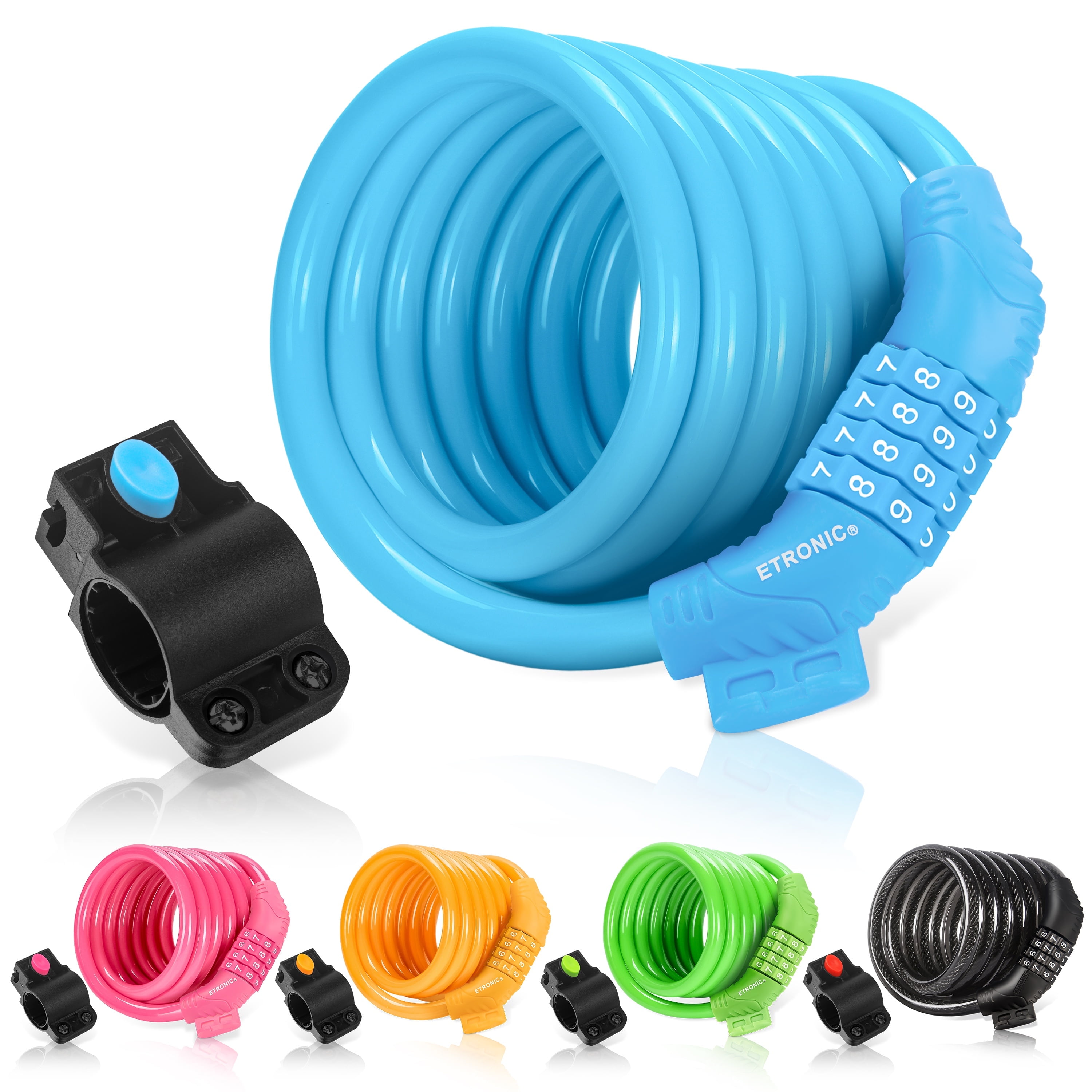 ETRONIC Bike Lock M6, Cable Lock 6 Feet Long Coiled Security Resettable ...