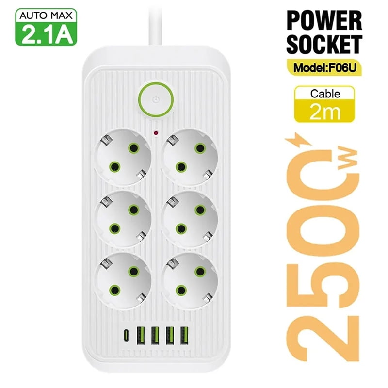 EU Plug AC Outlets Multitap Socket Extension Cord 2M 5M Electrical ...