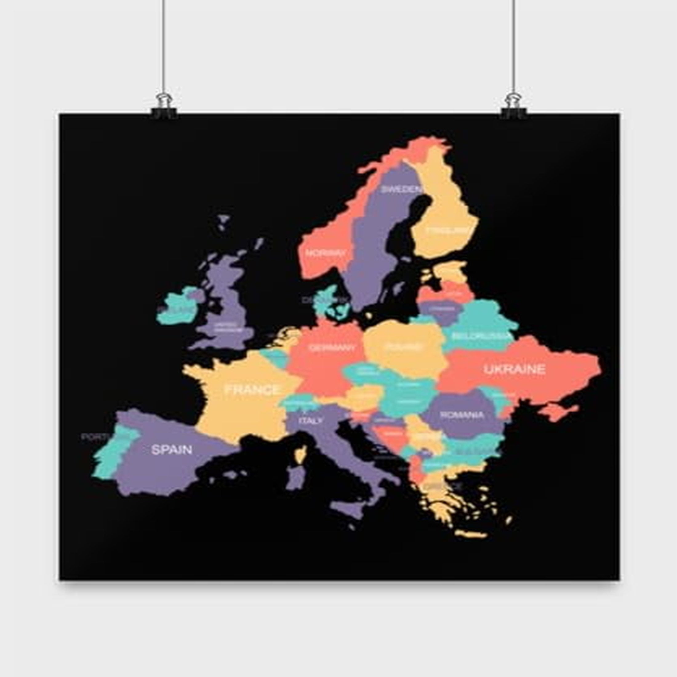 Black 13x13in Map of Europe Poster - Stylish EU Wall Art for Home or ...