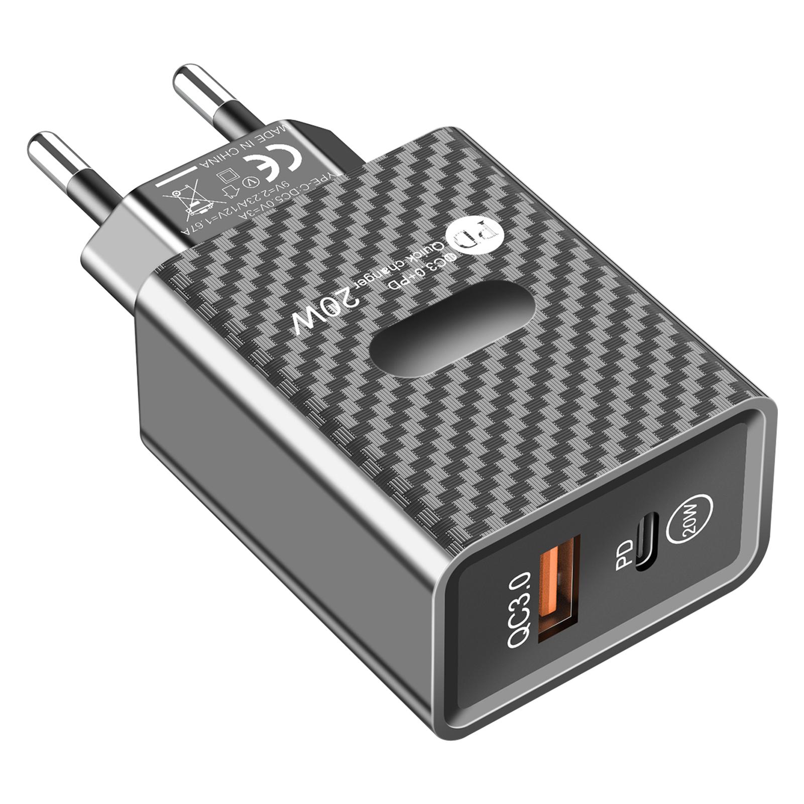 EU US Fast Charge Plug Adapter Portable Charging Head 20W Fast Charging Dual Port PD USB Mobile ...