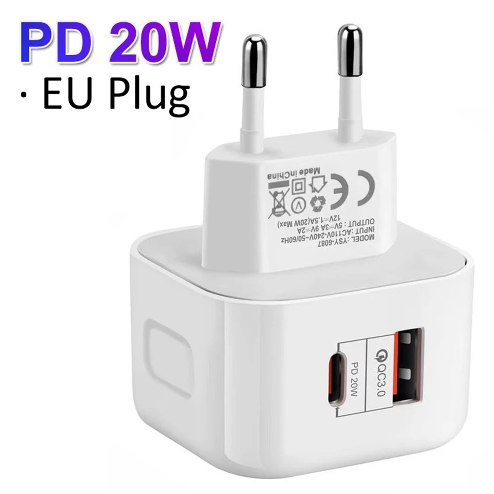 EU US UK 20W Dual Ports Type c USB C PD Wall Charger Fast Quick ...