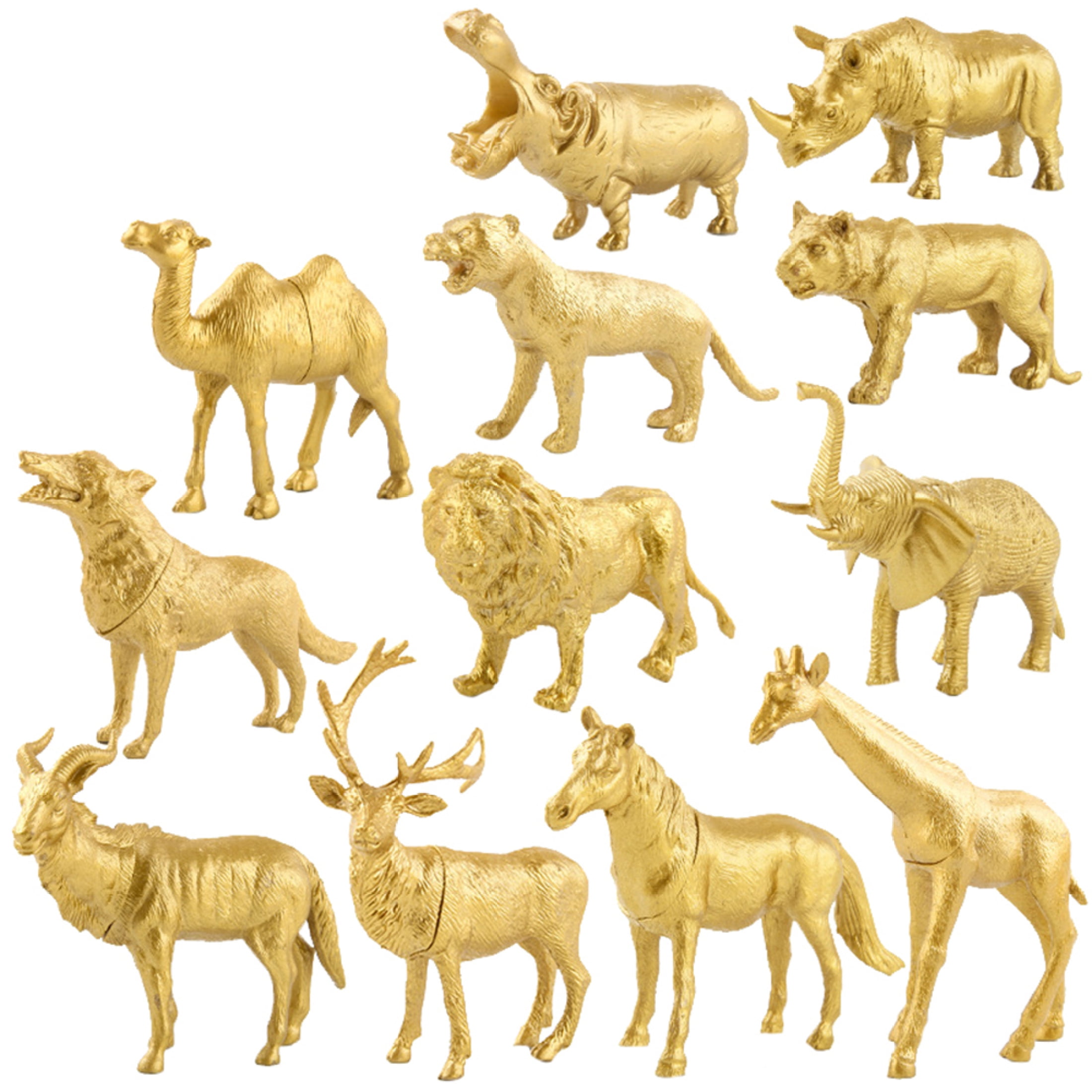 EUBUY 12pcs Wild Animal Doll Children Toy Lion Giraffe Golden Plastic ...