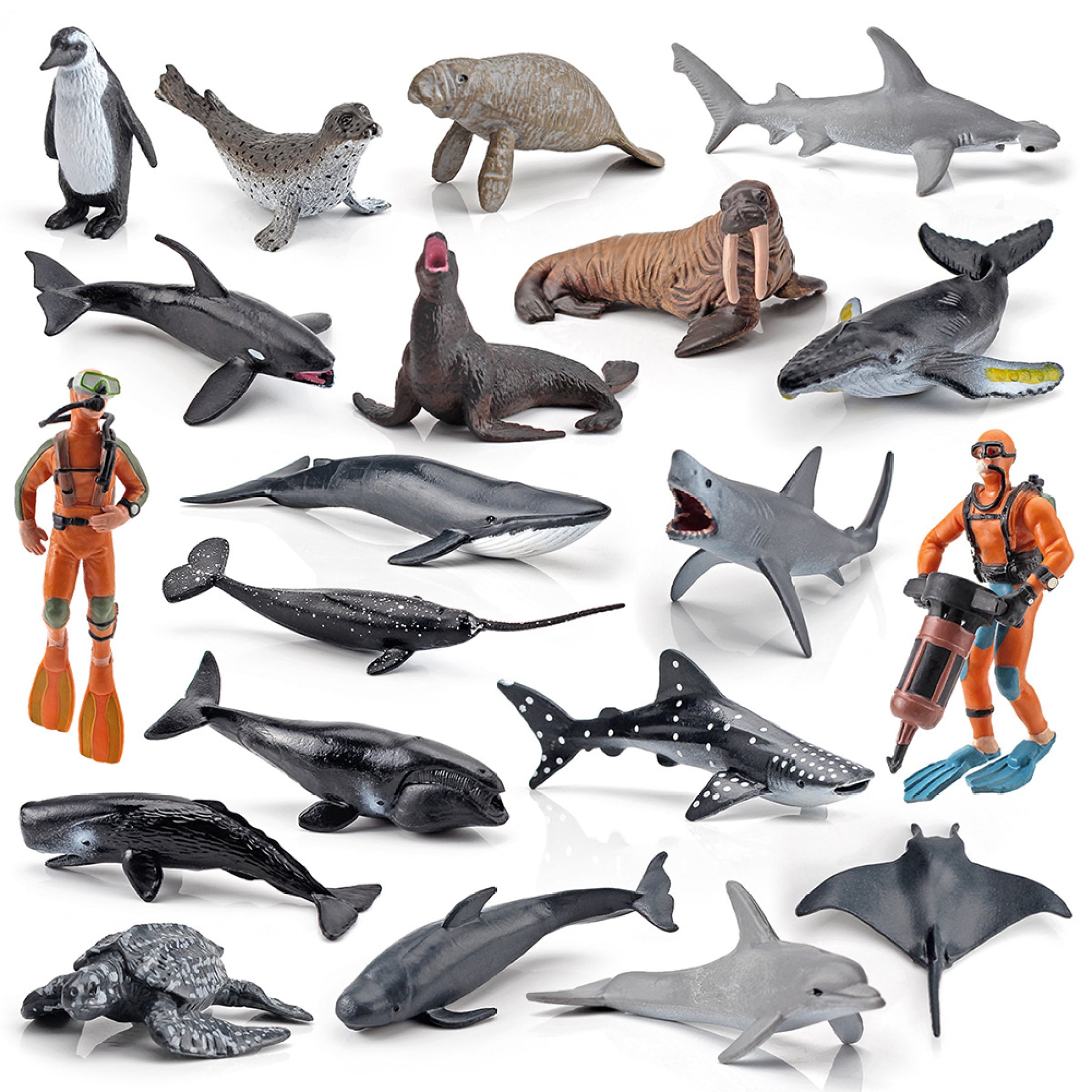 EUBUY 20pcs Simulation Marine Animals Divers Model Set Marine Fish ...