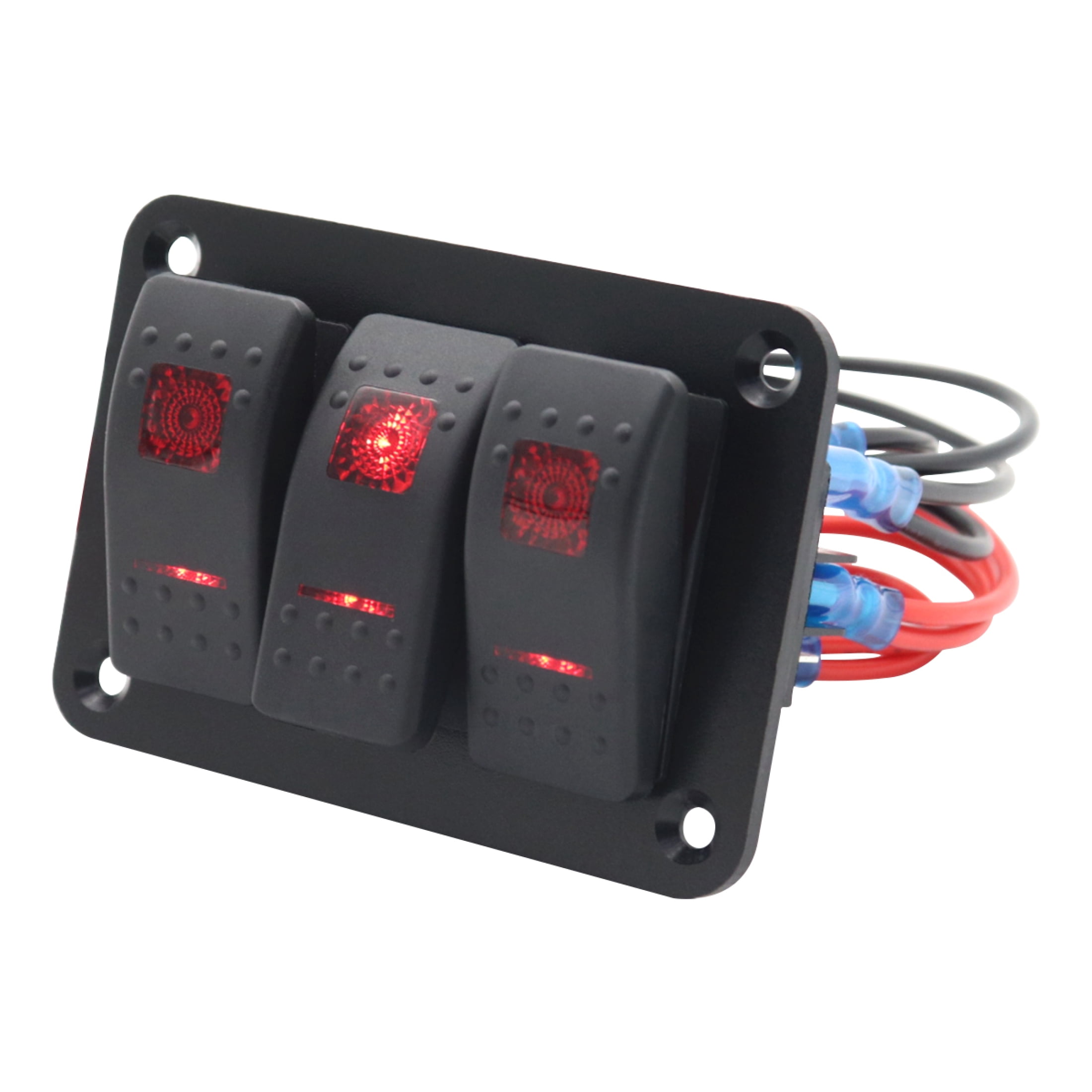 EUBUY 3 Gang 12V/24V Rocker Switch with Red LED Light Waterproof Rocker ...
