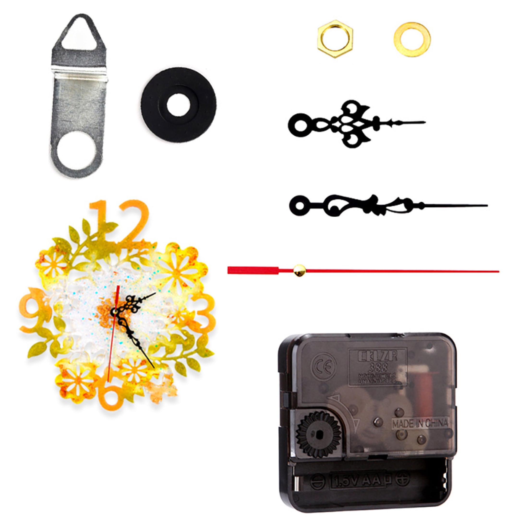 EUBUY DIY Clock Epoxy Resin Silicone Mold Arabic Numeral Flower ...