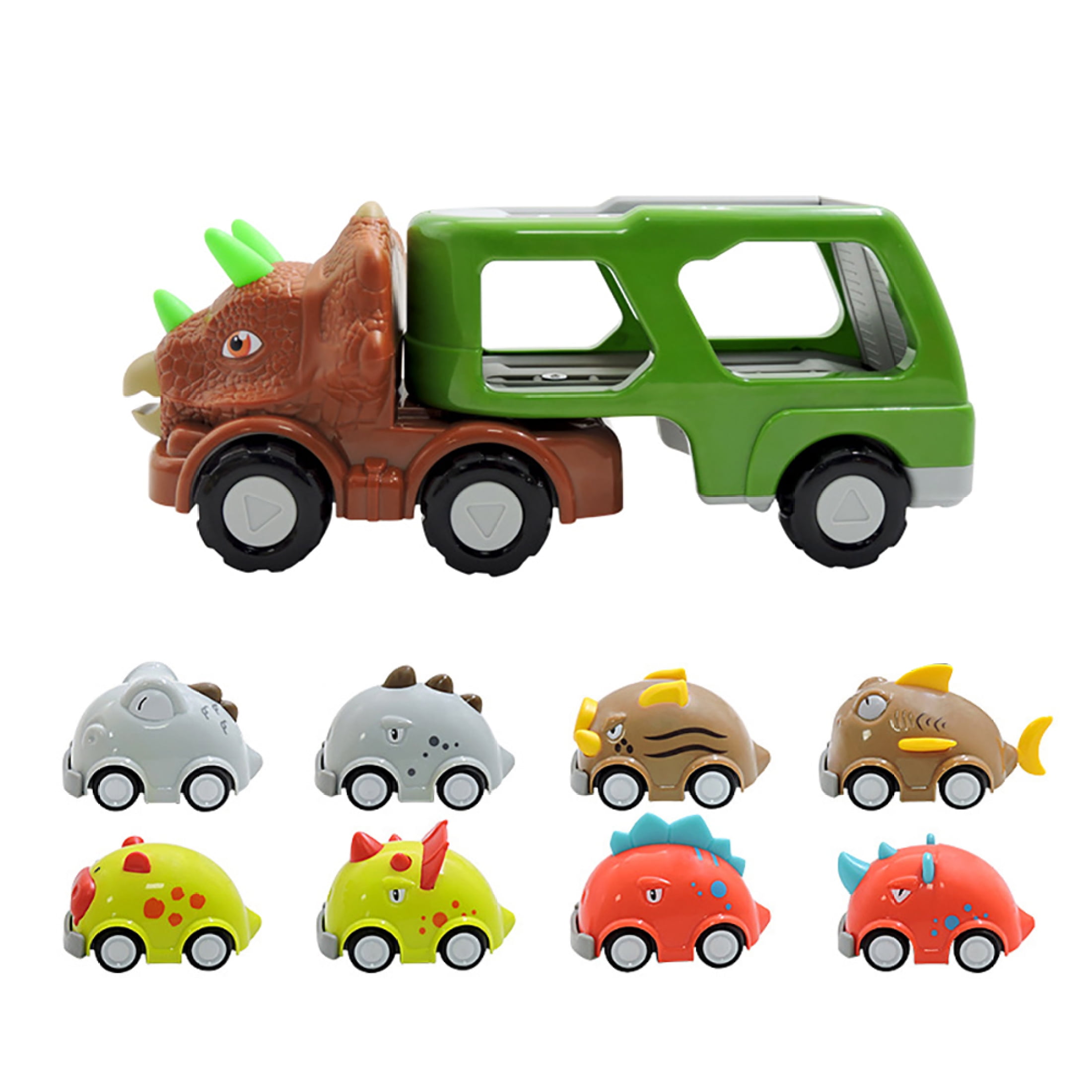 EUBUY Double-decker Dinosaur Car Toy Transport Carrier Truck with 8 ...