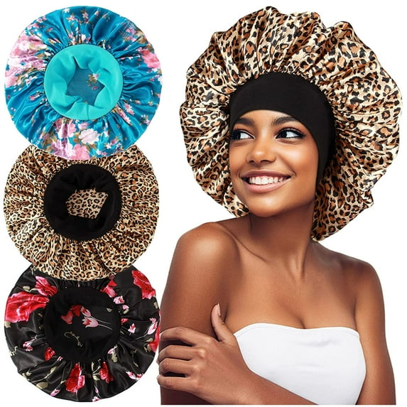 EUDHYAC 3PCS Extra Large Satin Bonnets for Black Women, Big Hair Cap ...