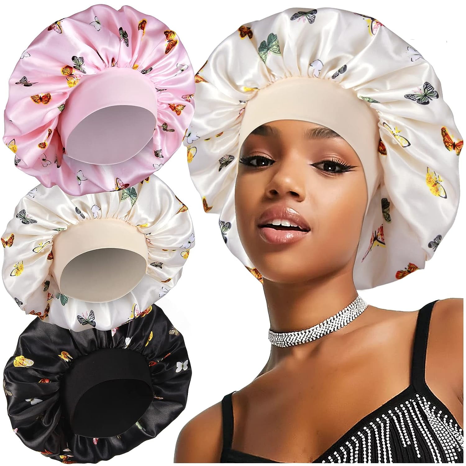 EUDHYAC 3PCS Extra Large Satin Bonnets for Sleeping, Hair Bonnets for ...