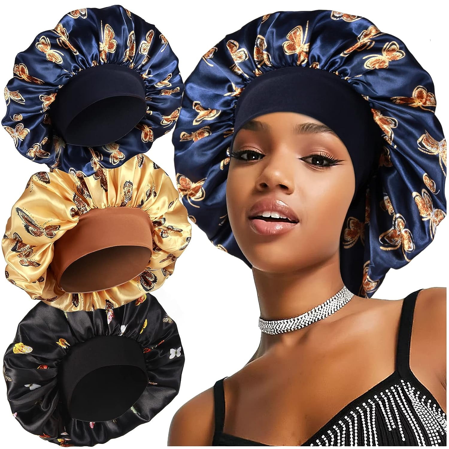 EUDHYAC 3PCS Extra Large Satin Bonnets for Sleeping, Hair Bonnets for ...