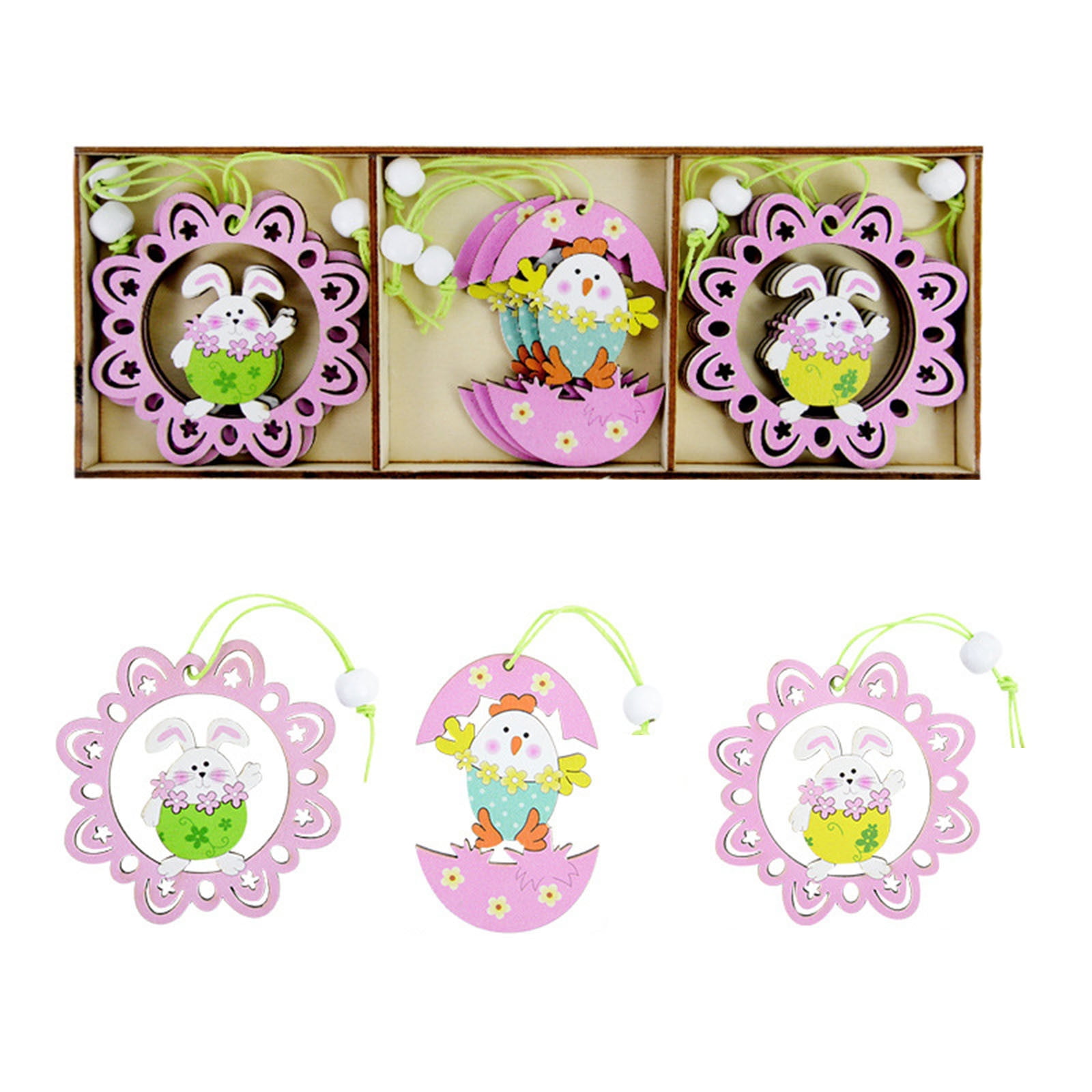 EUDIDV Easter Hanging Decor;9PCS Wood Hanging Ornaments Of Easter ...