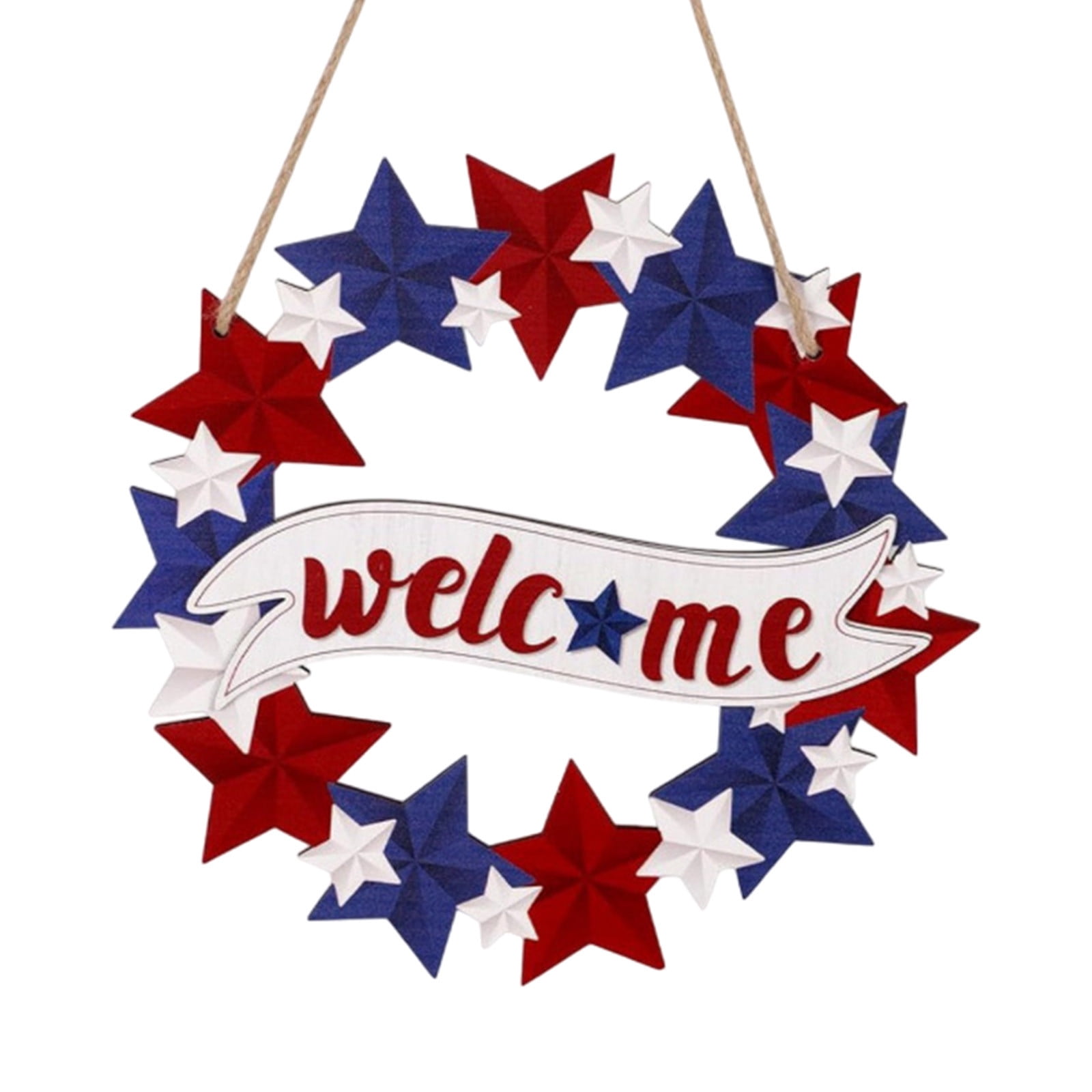 EUDIDV Patriotic Decor Independence Day Wooden Front Door Welcome Star ...
