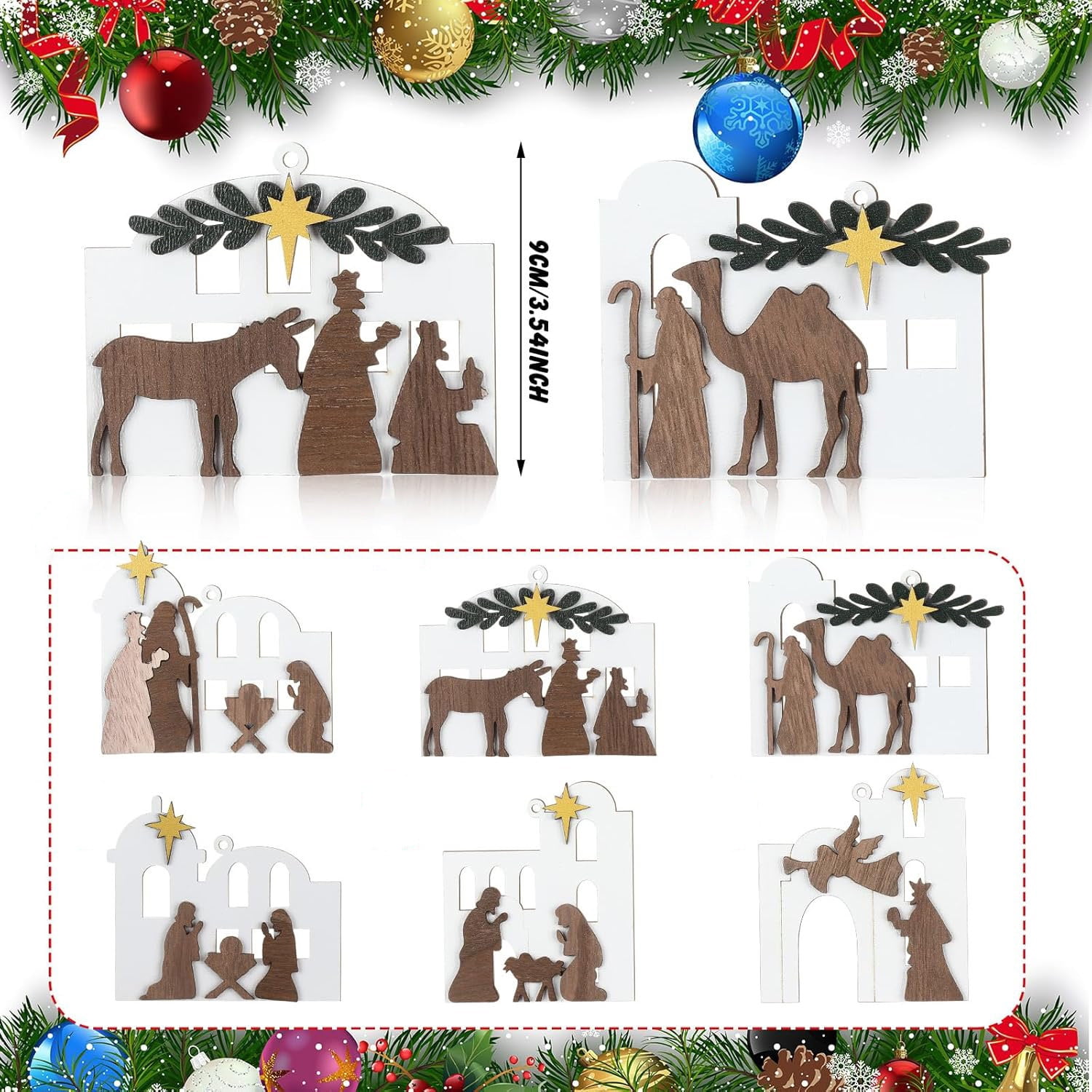 EUDIDV Xmas Tree Decor Christmas Nativity Story Wooden Ornament Set ...