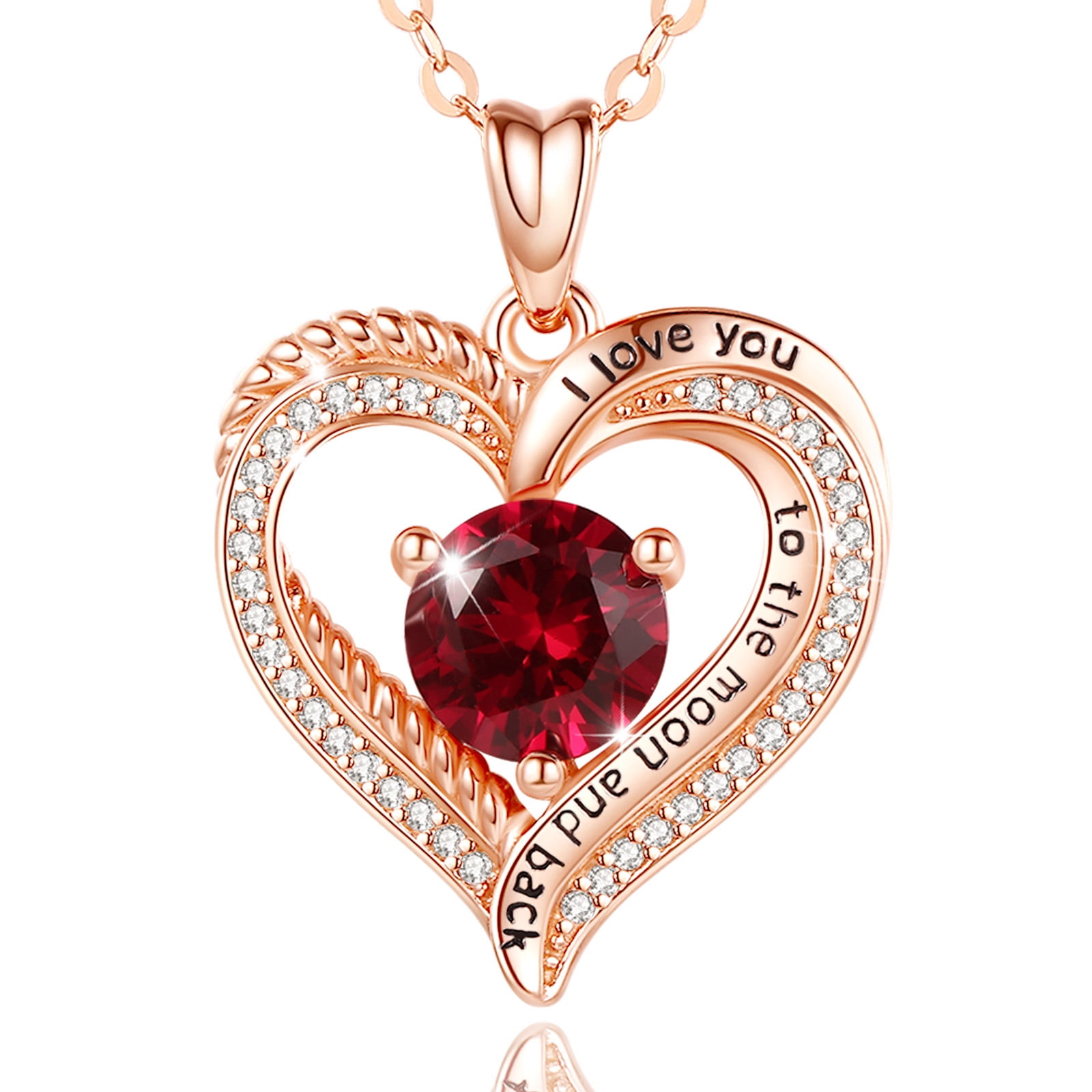 EUDORA Sterling Silver Birthstone Necklaces for Women, Rose Gold ...