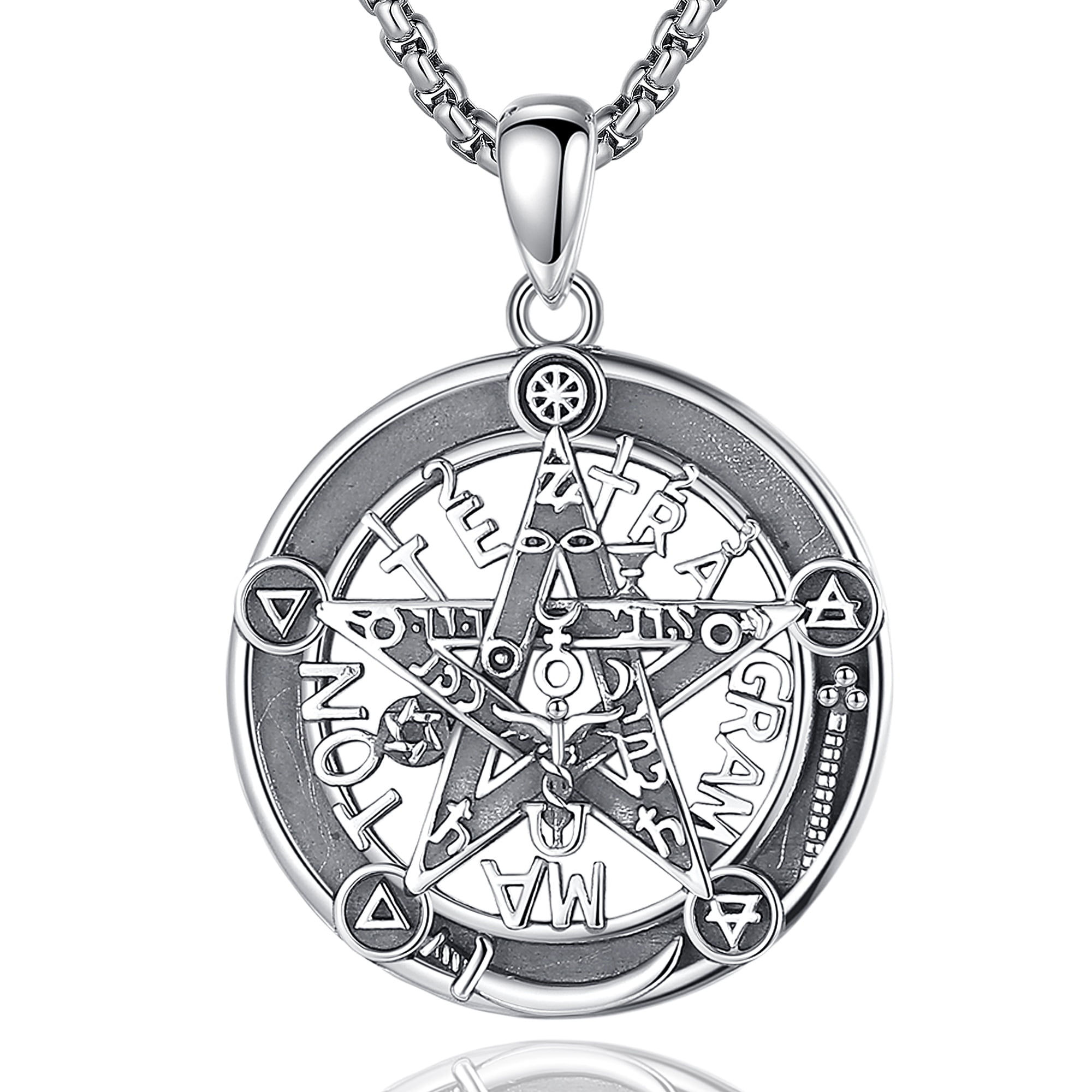 EUDORA Tetragrammaton Coin Necklace Amuleto de Proteccion 925 Sterling Silver Pentagram Necklace ...