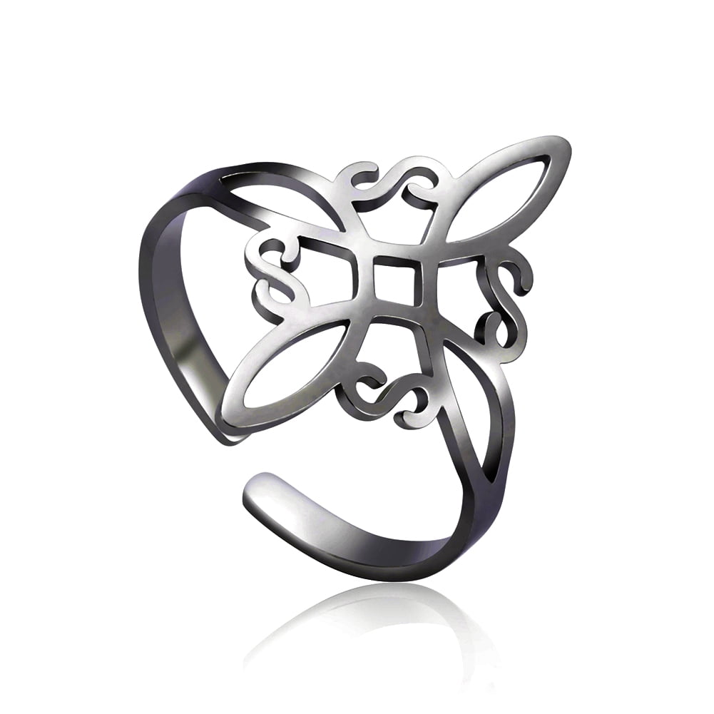 EUEAVAN Black Celtic Witch Knot Ring Stainless Steel Adjustable Open ...