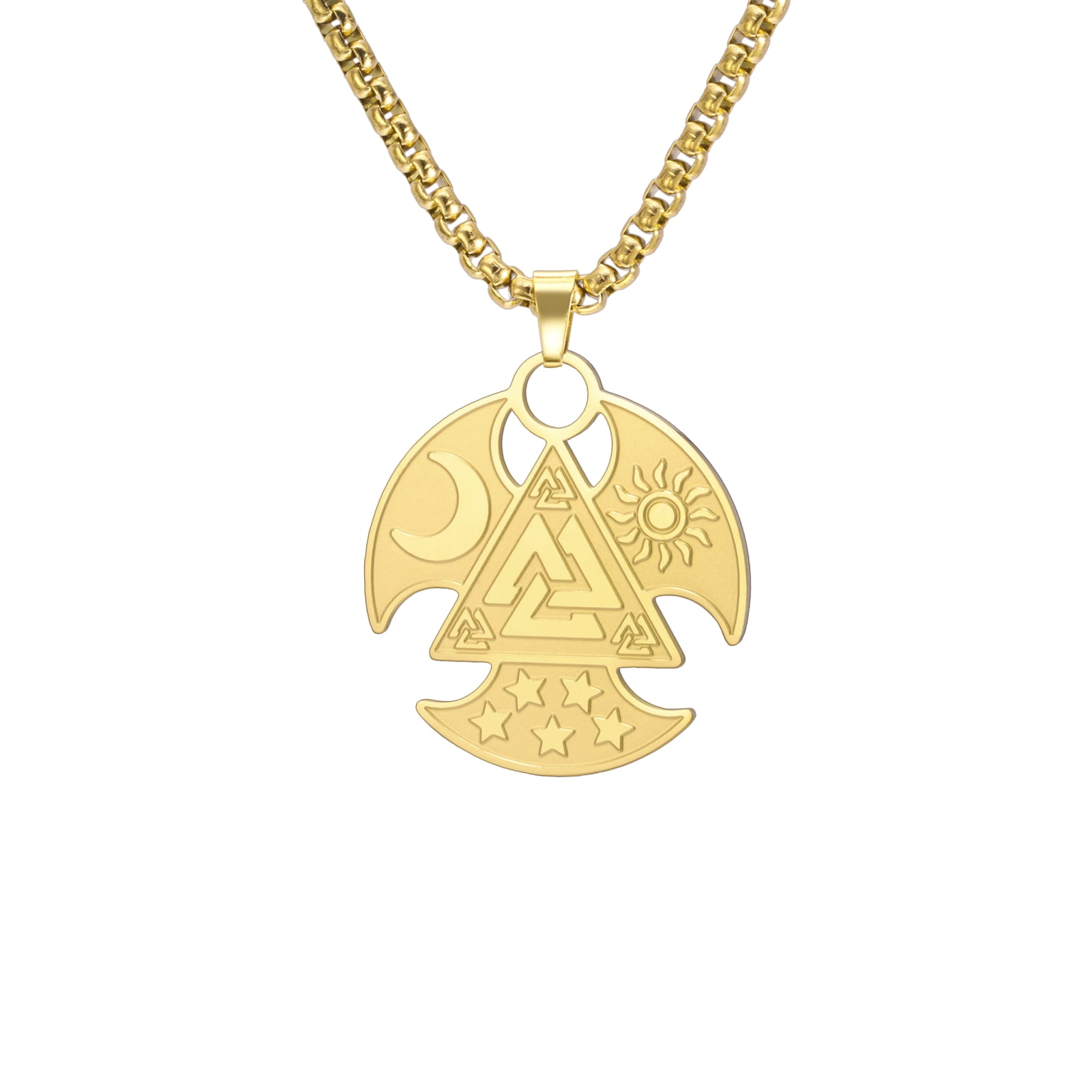 EUEAVAN Gold Viking Odin Valknut Rune Pendant Necklace Sun Moon ...
