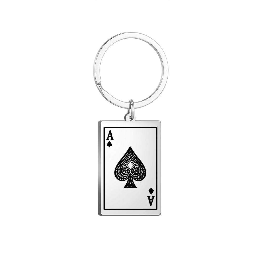EUEAVAN Playing Card Keychain Ace of Spades Stainless Steel Keyring ...