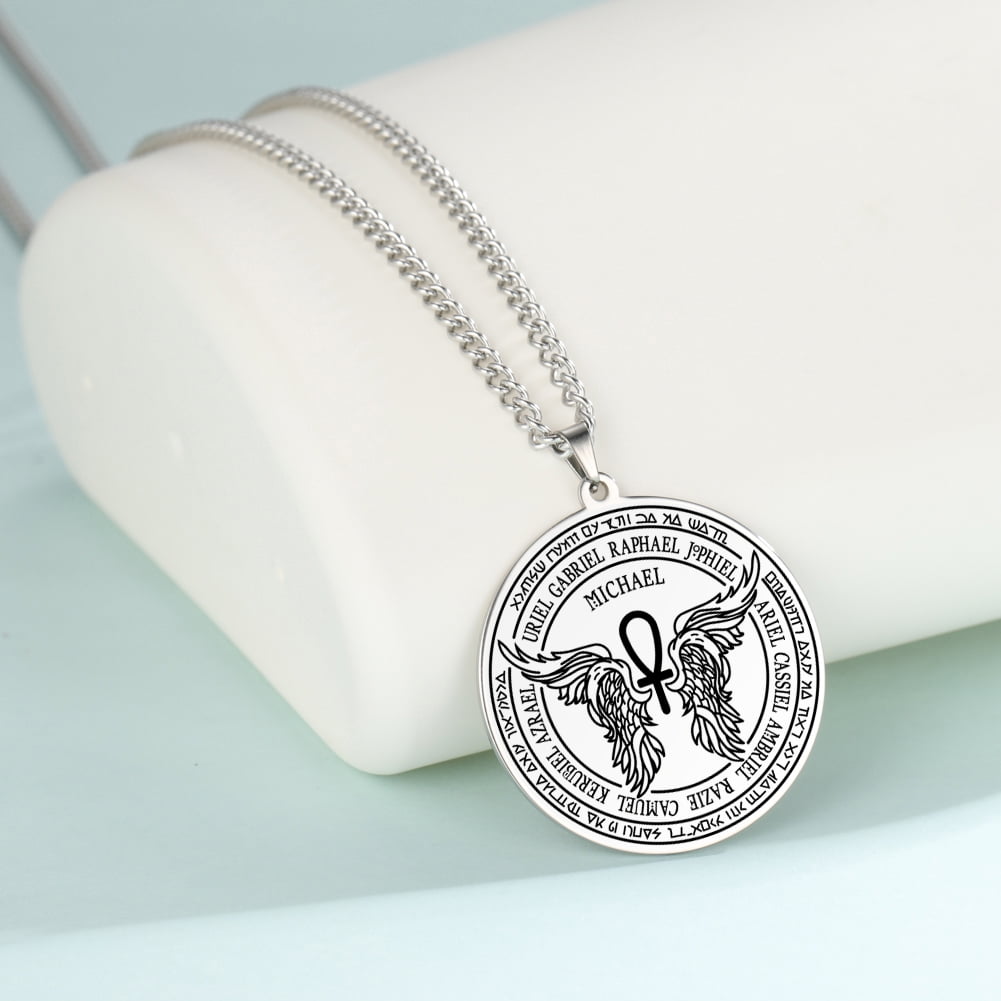 EUEAVAN Silver Archangel Michael Rune Pendant Necklace Religious Amulet ...