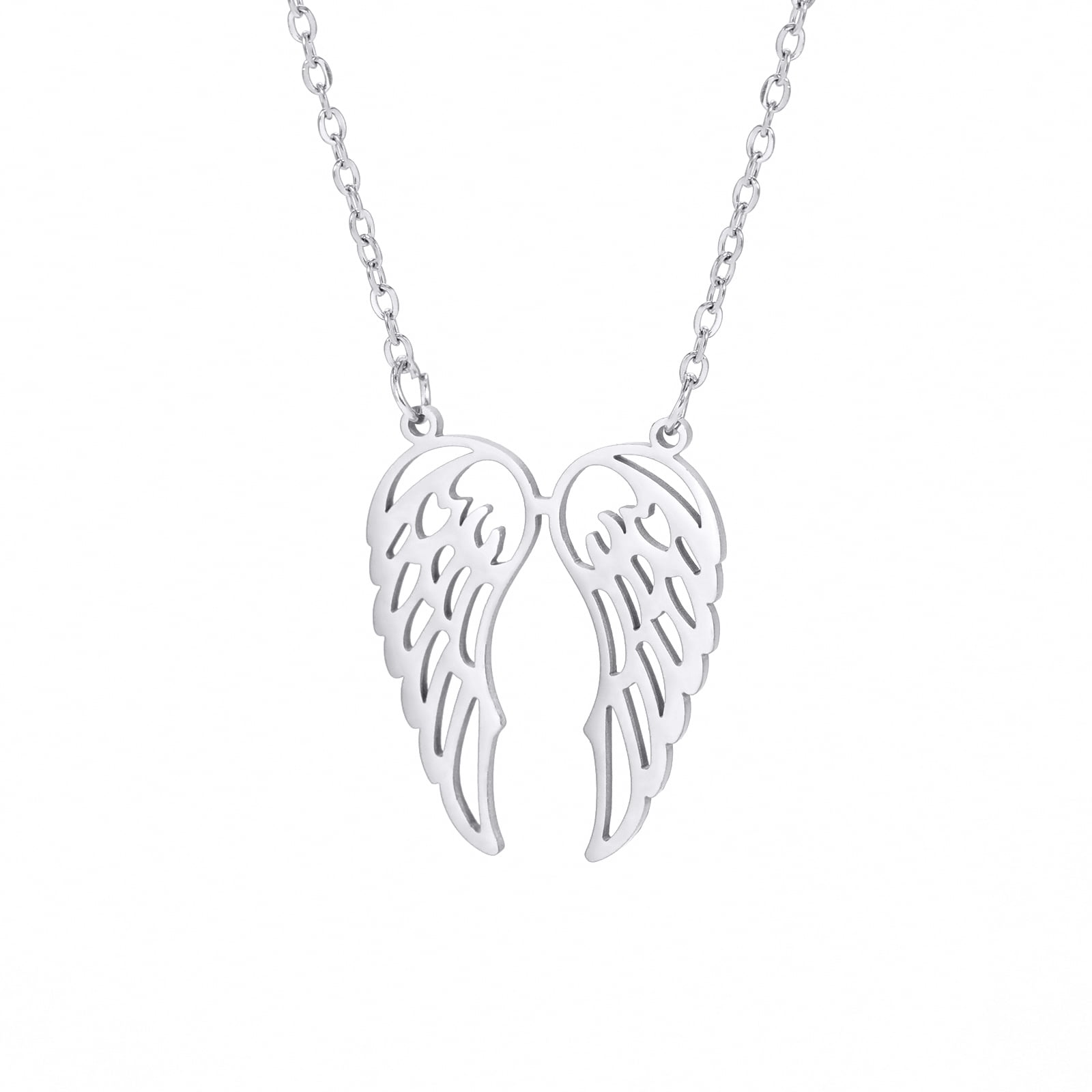 EUEAVAN Silver Stainless Steel Angel Wings Pendant Chain Necklace for ...