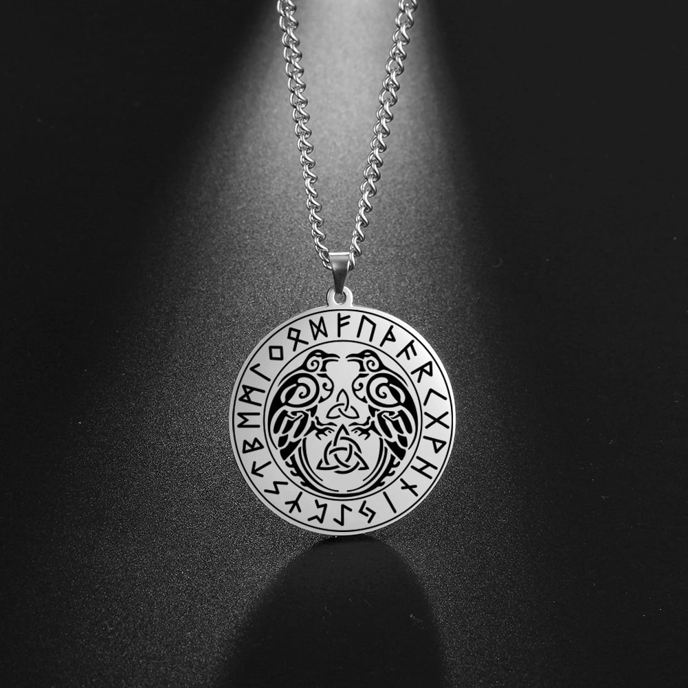 EUEAVAN Silver Viking Runes Raven Stainless Steel Pendant Necklace ...
