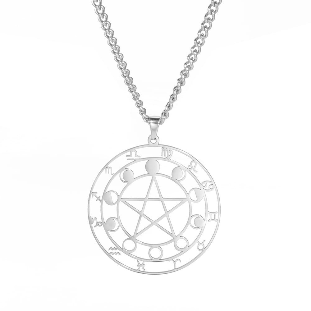 EUEAVAN Twelve Constellations Moon Pentagram Witch Pendant Necklace ...