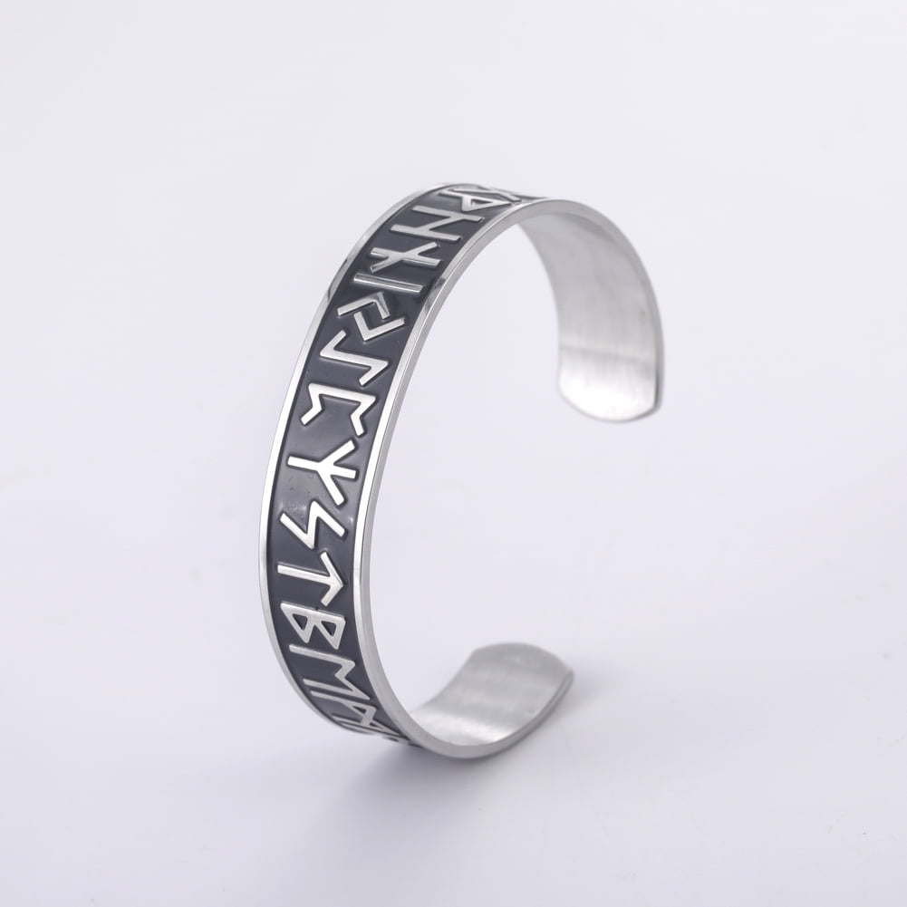 EUEAVAN Viking Norse Runes Bangle Stainless Steel Open Cuff Bracelet ...