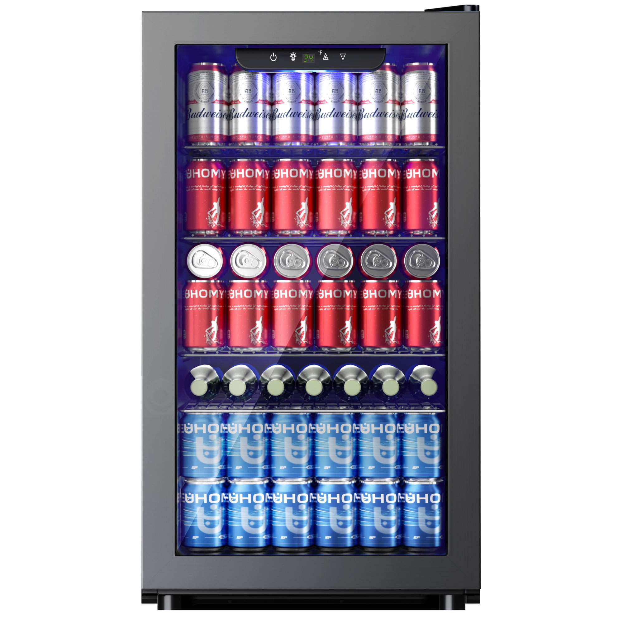 EUHOMY 125 Can Beverage Refrigerator and Mine Cooler with Glass Door ...