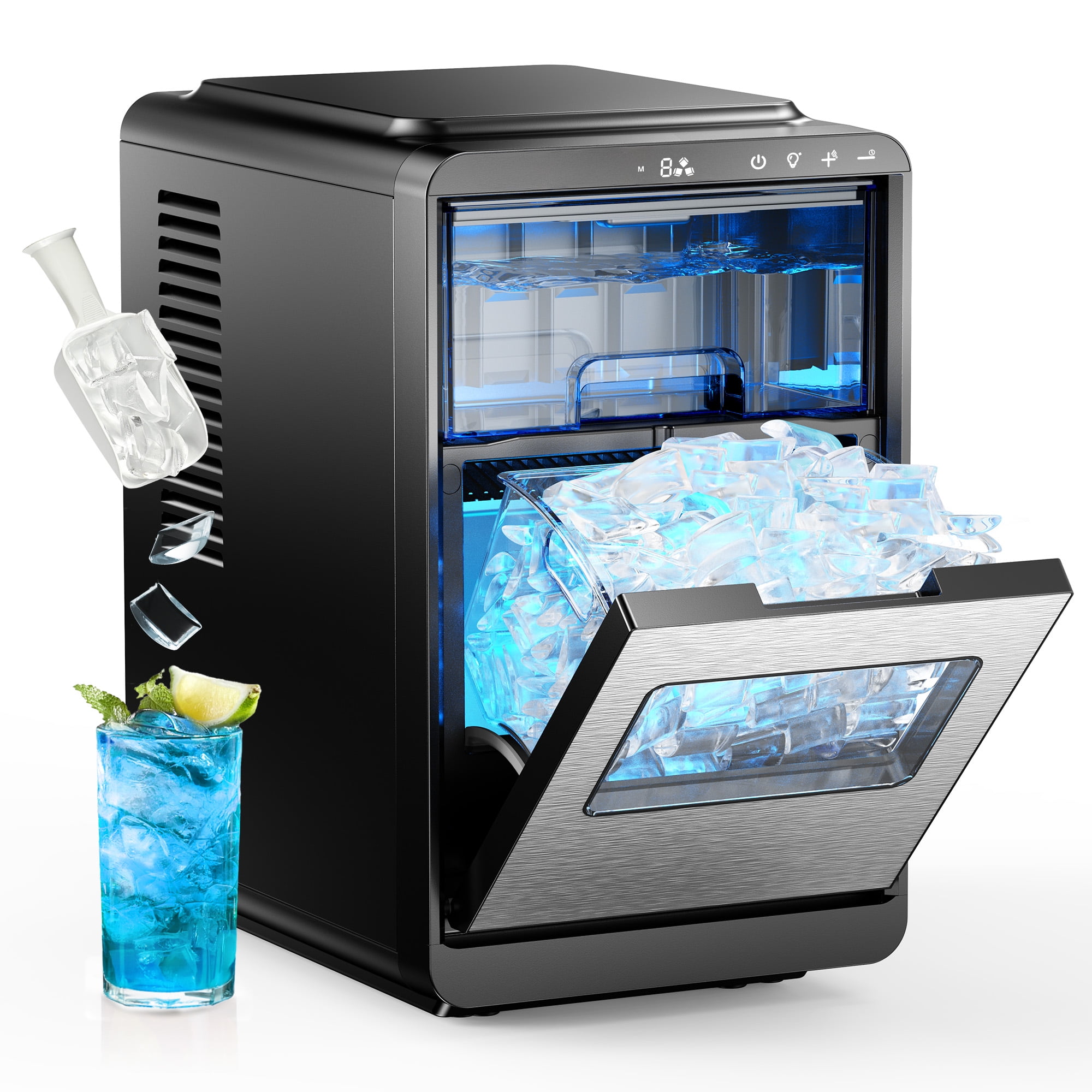 EUHOMY 30lbs Crescent Ice Maker, 1500 Cubes/Day, Ice Machine with Auto ...