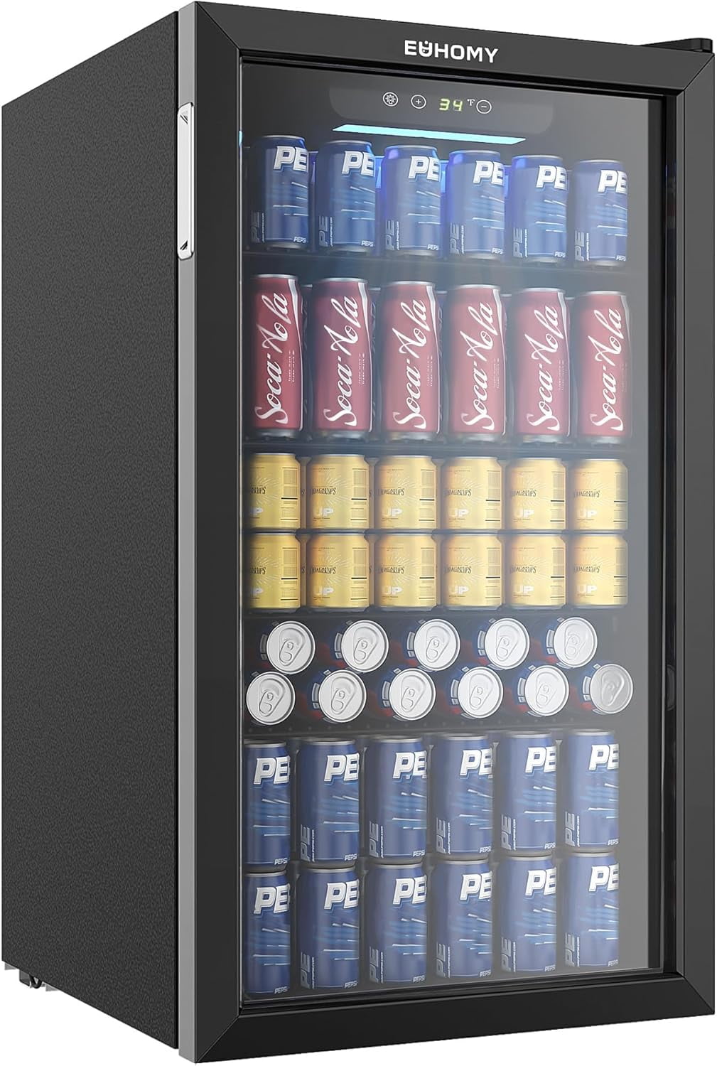 EUHOMY Beverage Refrigerator Cooler, 130 Can Mini Fridge with Glass ...
