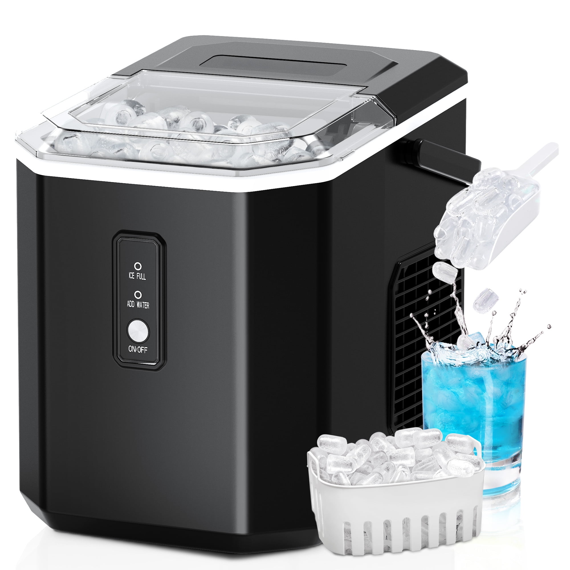EUHOMY Countertop Ice Maker, 25.5 Lbs Bullet Ice Maker with Handle ...