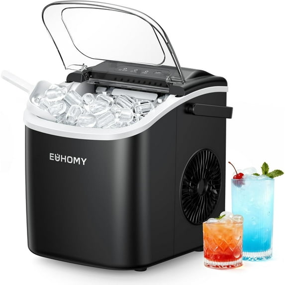 EUHOMY Countertop Ice Maker Machine with Handle, 25.5lbs in 24Hrs, 9 ...
