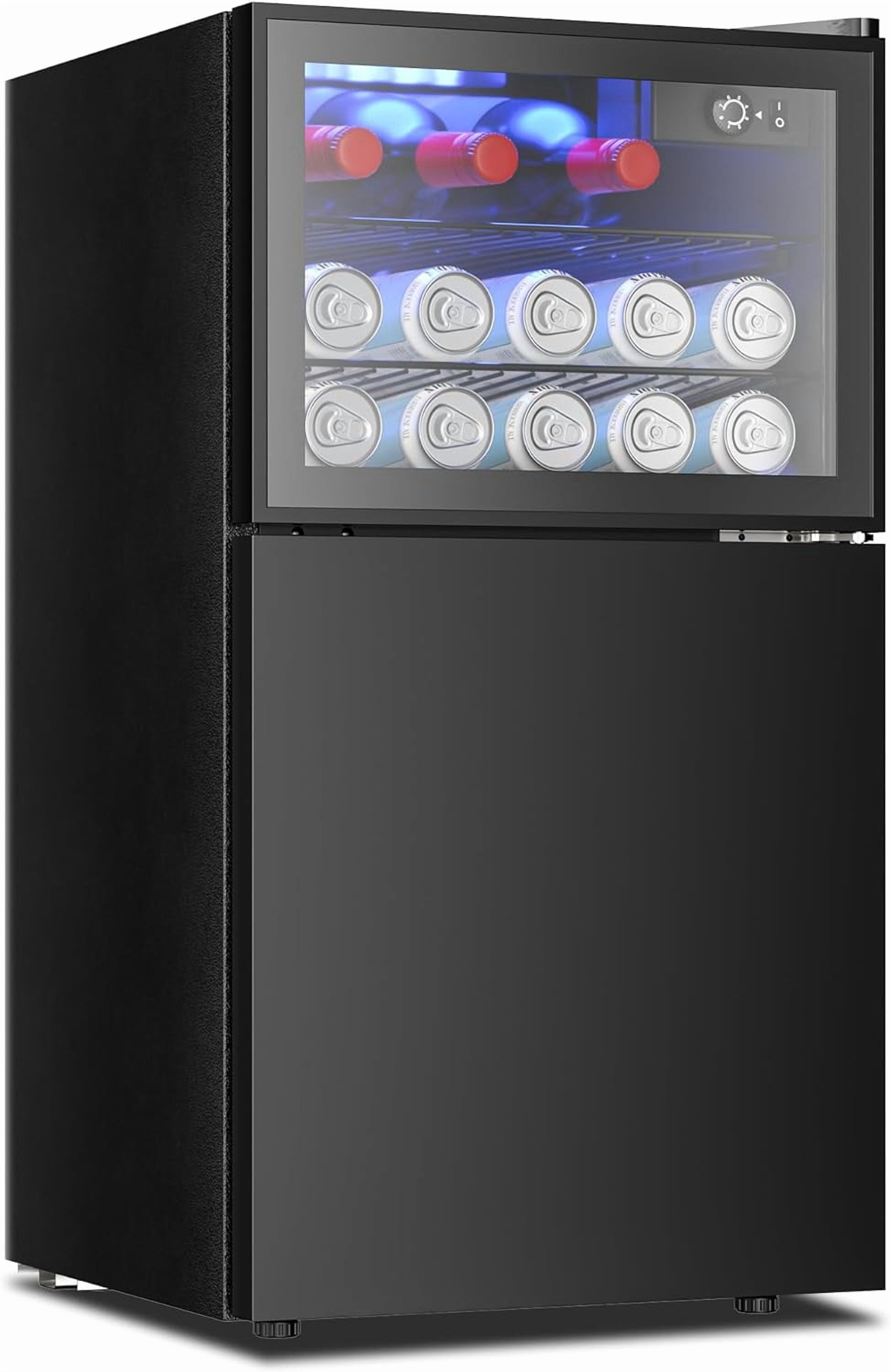 EUHOMY Double Door Mini Fridge With Freezer, Freestanding Wine Cooler ...