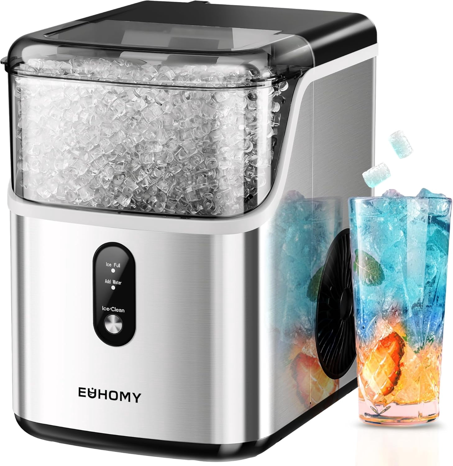 EUHOMY Nugget Ice Maker Countertop, Ready in 7 Mins, 34Lbs/24H Pebble ...