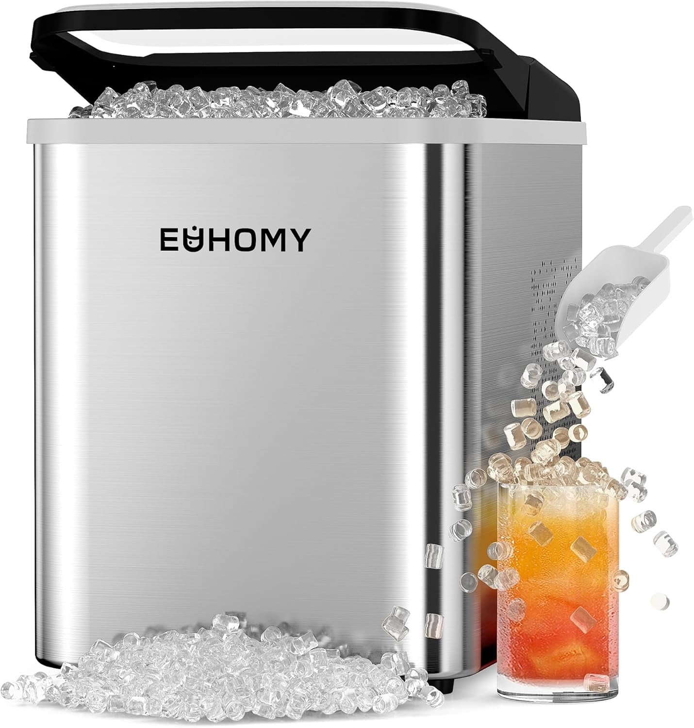 EUHOMY Nugget Ice Maker Countertop, Ready in 8 Mins, Self-Cleaning, 34lbs/24H Portable Ice Maker ...