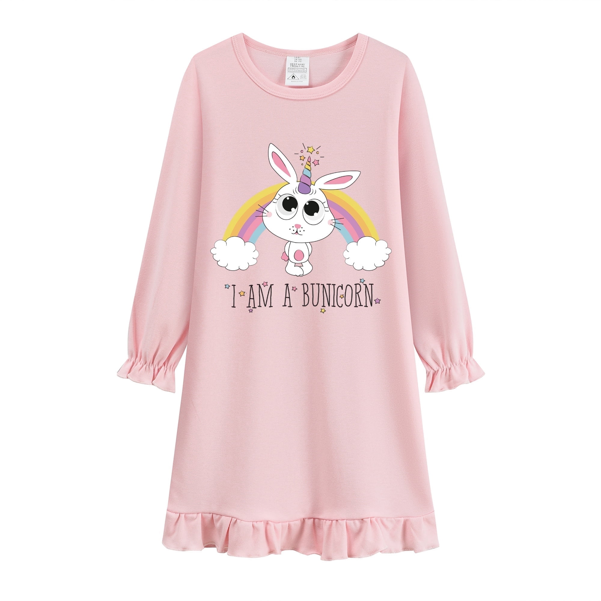 EULLA Girls Nightgown Long Sleeves Bunny Nighties Princess Sleep Dress ...