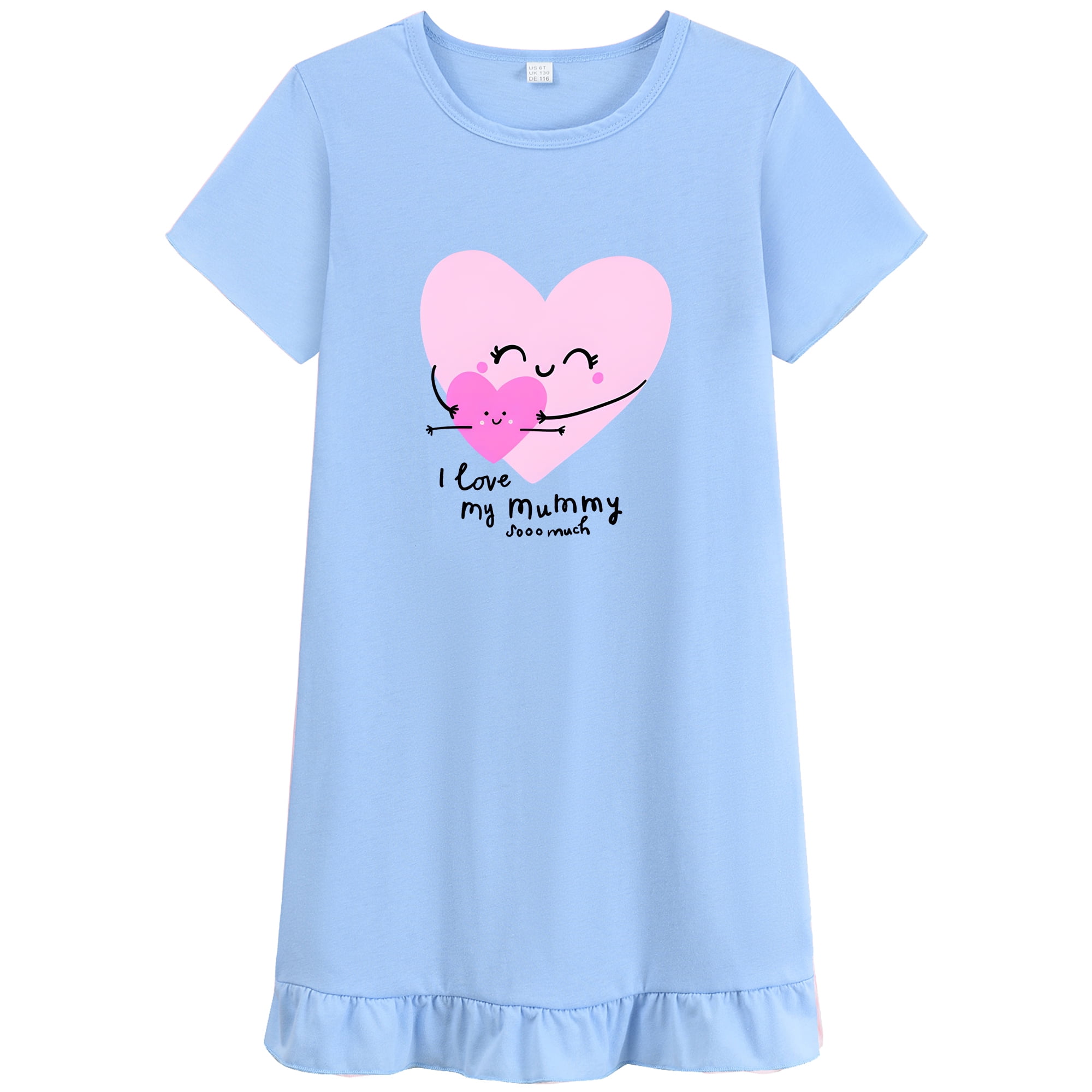 EULLA Girls Nightgowns Dresses Summer Nightgown Short Sleeve Sleep Blue Dress for Kids Size 7T ...