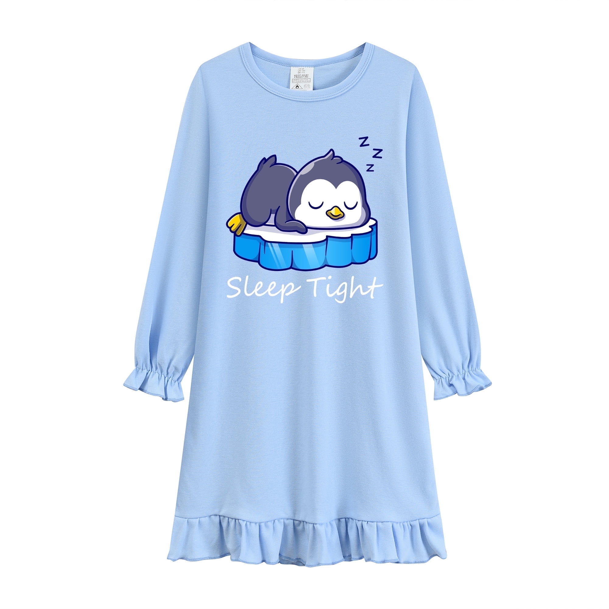 EULLA Toddler Girls Nightgown Long Sleeves Penguin Nighties Princess Sleep Dress Blue Sleepwear ...