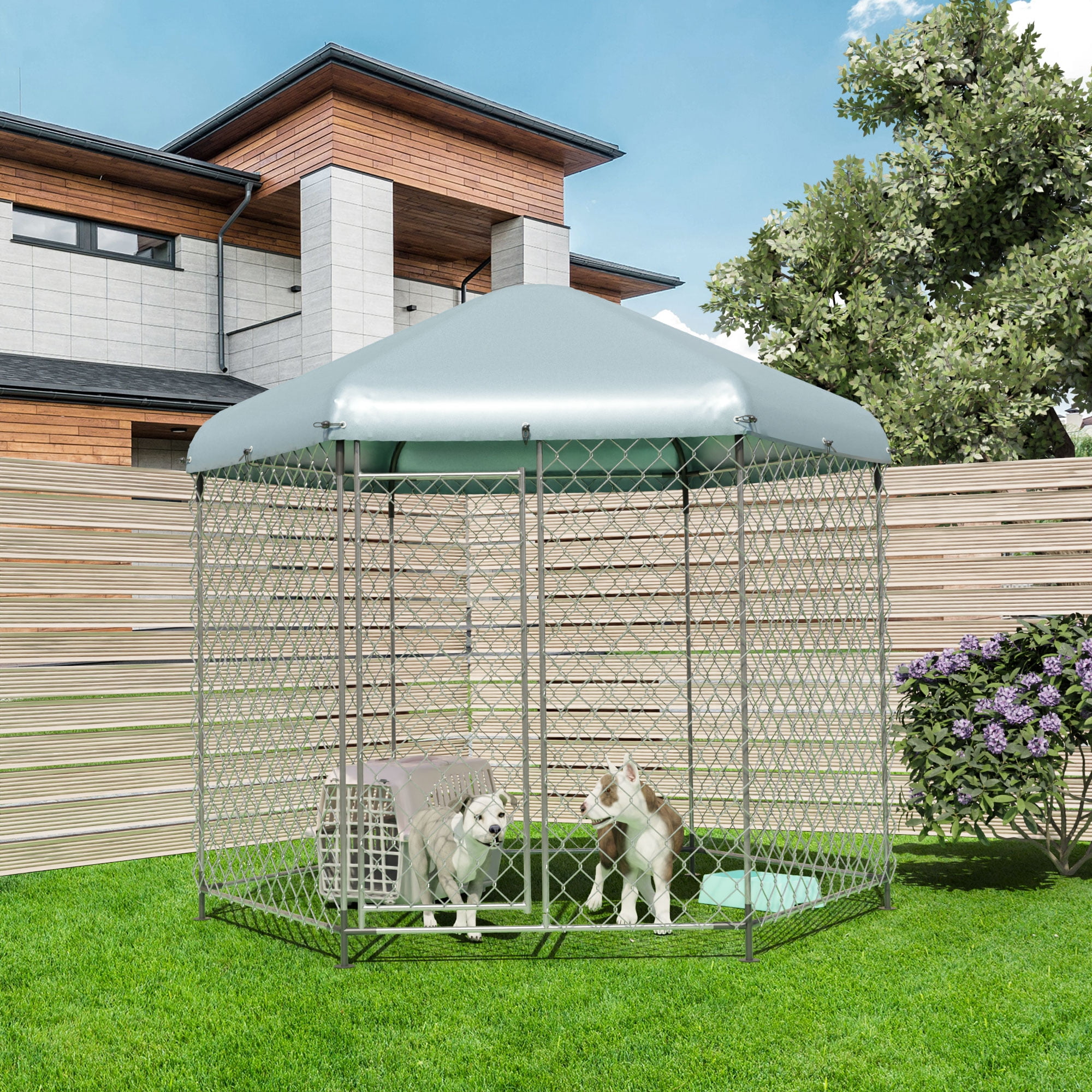 EUNHOO Dog Kennel Outside, 9.2'Lx9.2'Wx8'H Large Dog Fence for Yard ...